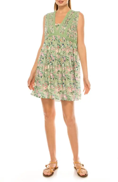A COLLECTIVE STORY Floral Print Babydoll Minidress - Celedon Green
