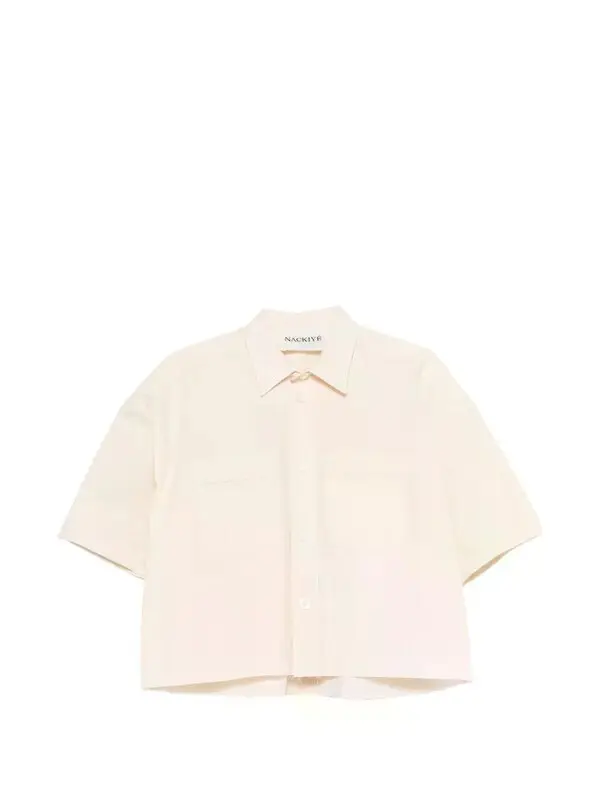 NACKIYE Crop Pocket Frayed Shirt - Neutrals