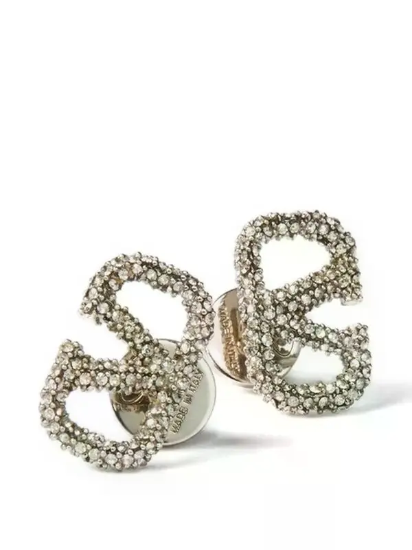Valentino Garavani Vlogo Signature Earrings In Metal And Swarovski® Crystals - Silver
