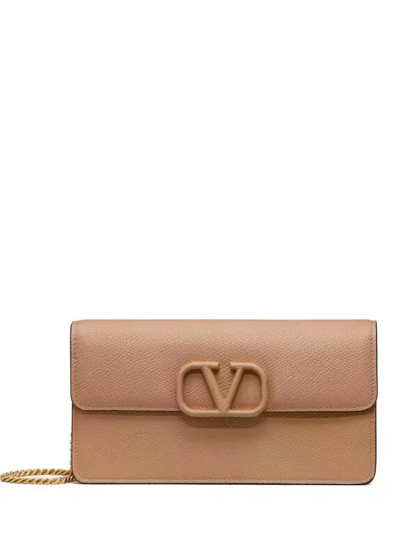 Valentino Garavani Vlogo Signature Grainy Calfskin Wallet With Chain - Neutrals