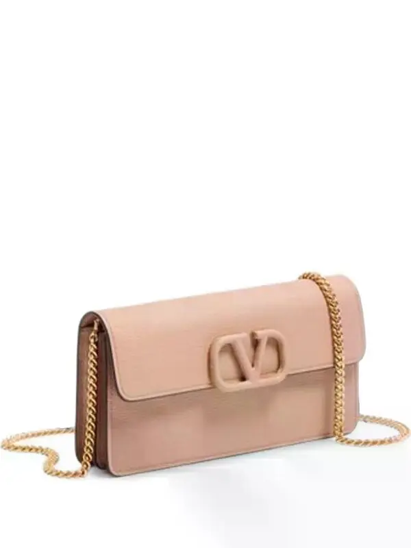 Valentino Garavani Vlogo Signature Grainy Calfskin Wallet With Chain - Neutrals