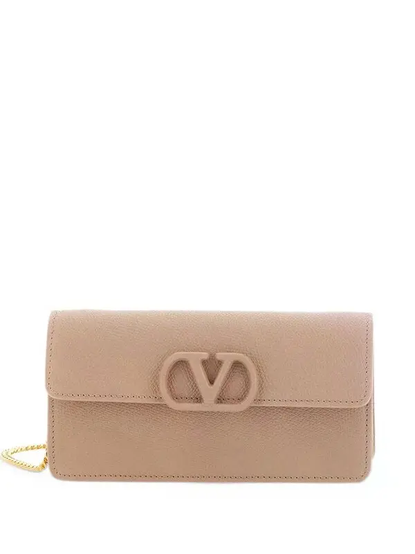 Valentino Garavani Vlogo Signature Grainy Calfskin Wallet With Chain - Neutrals