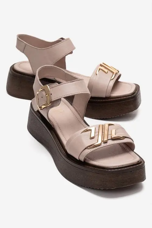 FOREVER & ALWAYS SHOES Leather Platform Sandals - Off-white