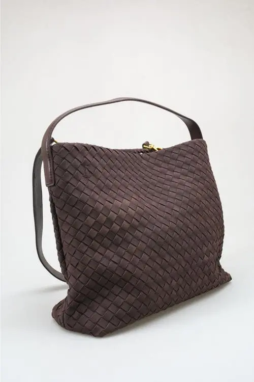 PROLOGUE SHOES Celauna Woven Shoulder Bag - Brown Suede
