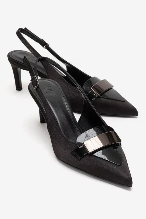 PROLOGUE SHOES Sollenne Stiletto Slingback Pumps - Black Satin
