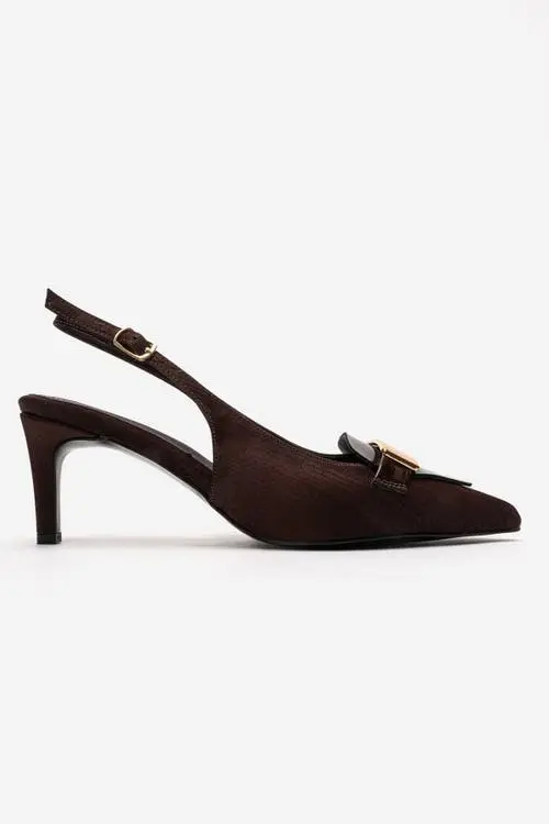 PROLOGUE SHOES Sollenne Stiletto Slingback Pumps - Brown Satin