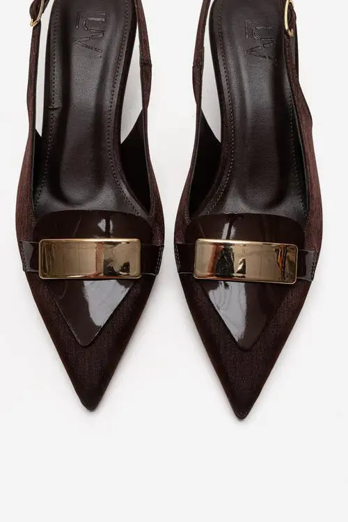 PROLOGUE SHOES Sollenne Stiletto Slingback Pumps - Brown Satin