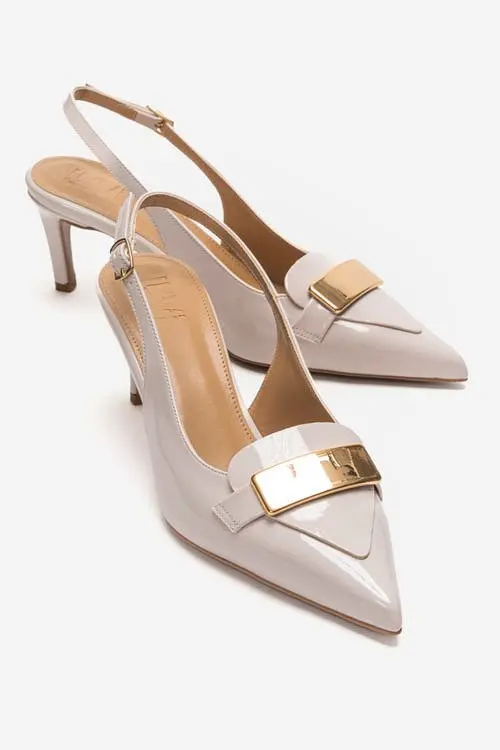 PROLOGUE SHOES Sollenne Stiletto Slingback Pumps - Ecru Patent