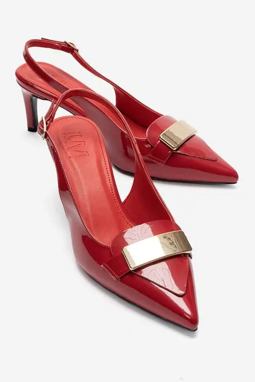 PROLOGUE SHOES Sollenne Stiletto Slingback Pumps - Red Patent