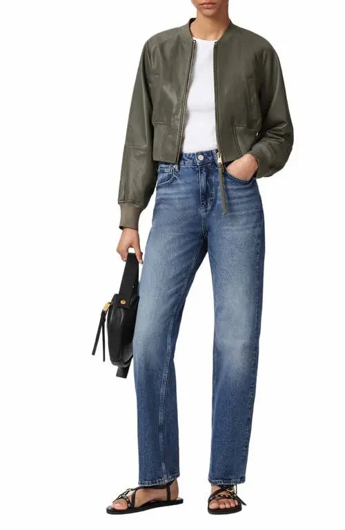 ALLSAINTS Suri Leather Bomber Jacket - Caledon Green