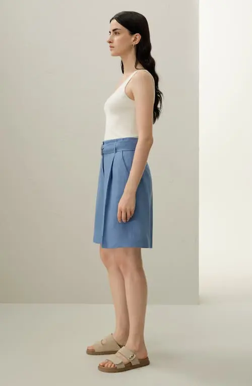 Lilysilk Silk-linen Belted Shorts - Chambray Blue