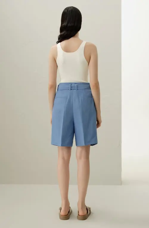Lilysilk Silk-linen Belted Shorts - Chambray Blue