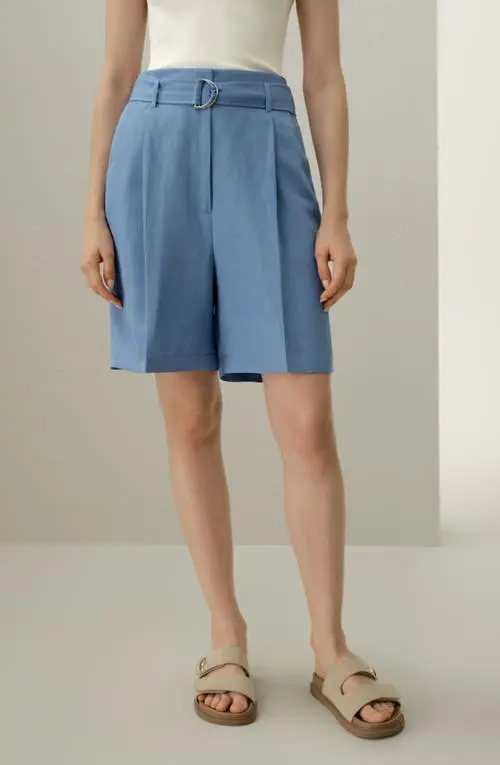 Lilysilk Silk-linen Belted Shorts - Chambray Blue