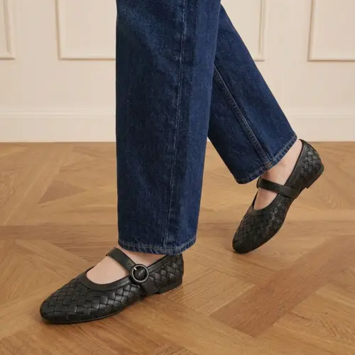 AMIE RAFA Rena Woven Mary Janes - Black