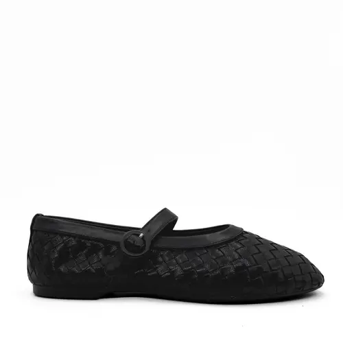 AMIE RAFA Woven Leather Mary Janes - Black