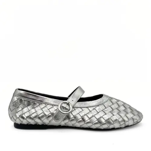 AMIE RAFA Woven Leather Mary Janes - Silver