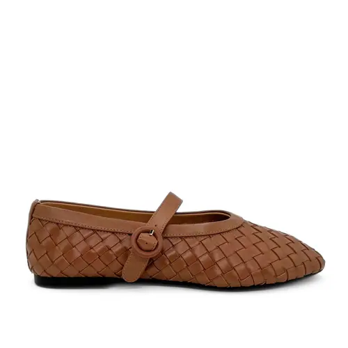 AMIE RAFA Woven Leather Mary Janes - Tan