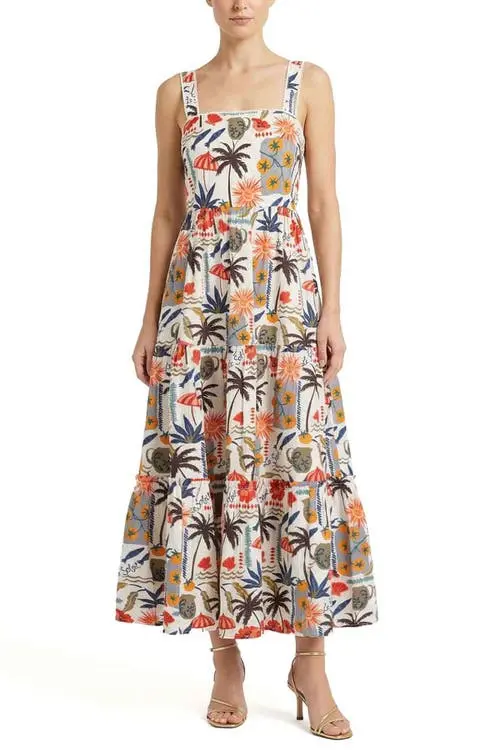 CHANGE OF SCENERY Lizzie Printed Tiered Midi Dress - Riviera