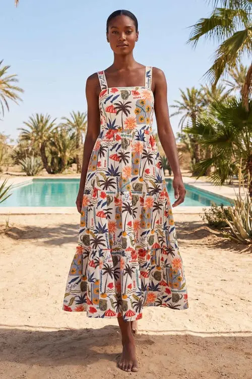 CHANGE OF SCENERY Lizzie Printed Tiered Midi Dress - Riviera