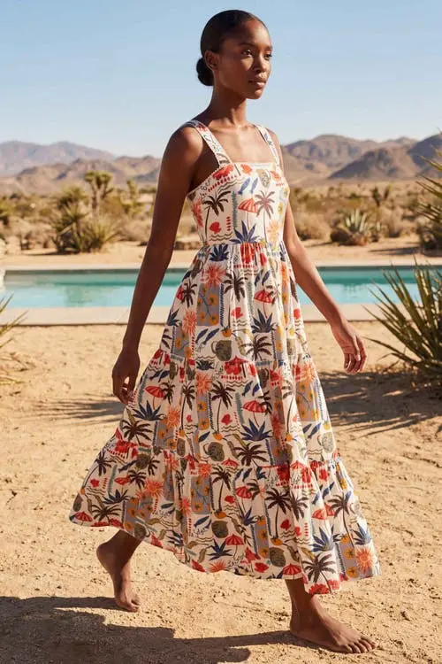 CHANGE OF SCENERY Lizzie Printed Tiered Midi Dress - Riviera