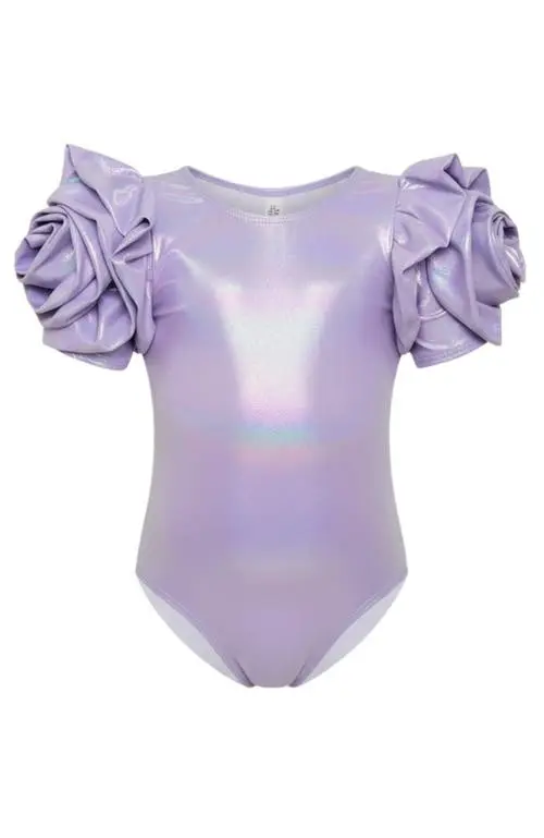 MIA BELLE GIRLS Blooming Rose Sleeve Metallic One Piece Swimsuit - Purple