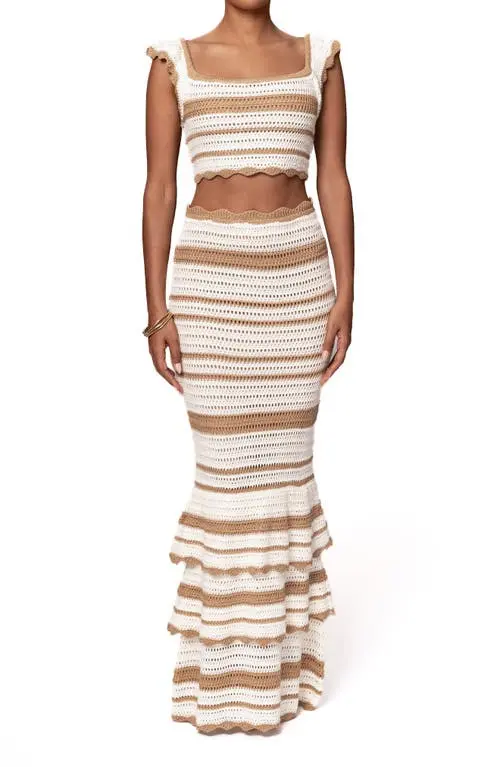 JLUXLABEL Striped Crochet Knit Skirt Set