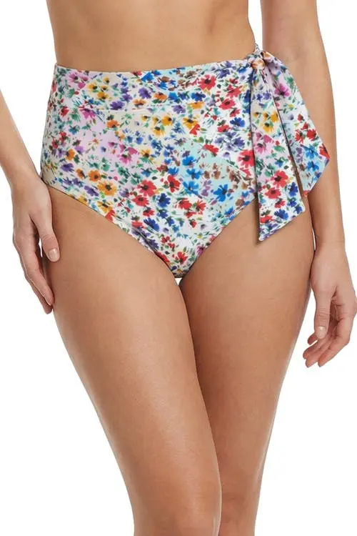 CHANGE OF SCENERY Side Tie High Waist Bikini Bottom With Full Coverage - Wildflower Patch