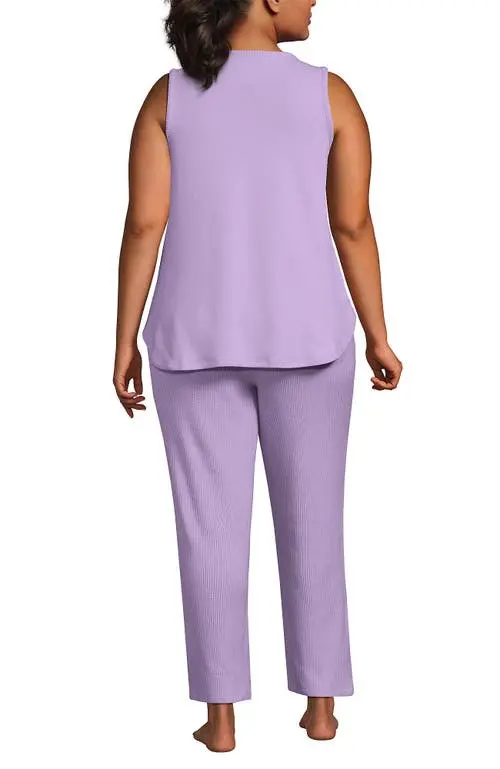 LANDS' END Brushed Cozy Waffle Jersey 3 Piece Pajama Settank Top Pant And Robe - Whisper Lilac