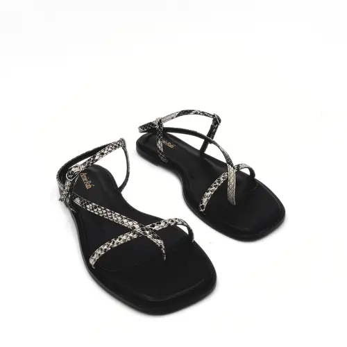 AMIE RAFA Maxy Asymmetric T-strap Flat Sandals - Snake