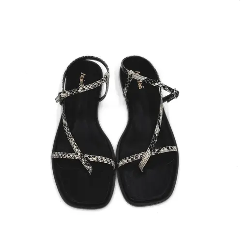 AMIE RAFA Maxy Asymmetric T-strap Flat Sandals - Snake
