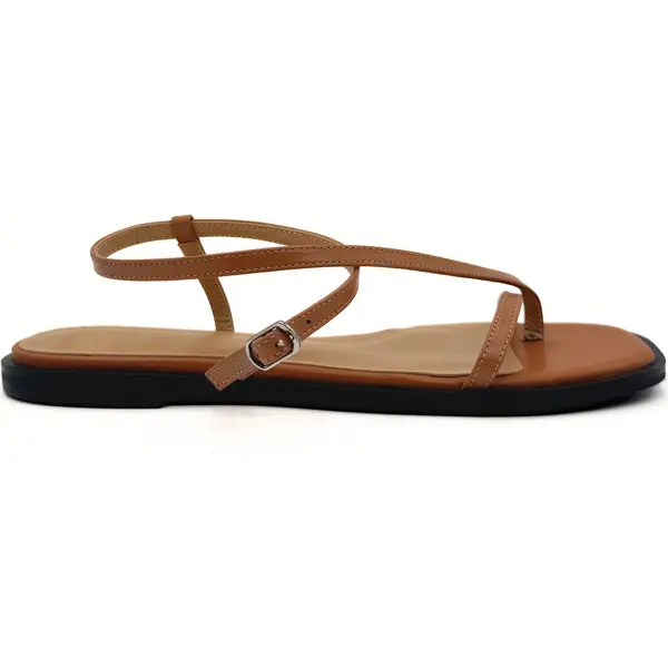 AMIE RAFA Maxy Asymmetric T-strap Sandal - Tan