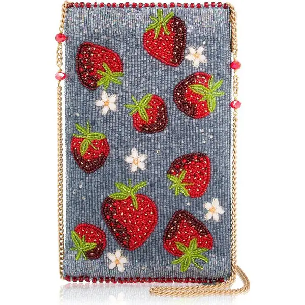 MARY FRANCES ACCESSORIES Strawberry Jam Crossbody Phone Bag - Blue