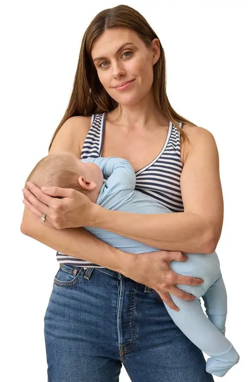 KINDREDBRAVELY Ribbed Scoop Neck Nursing Tank - Navy White Stripe