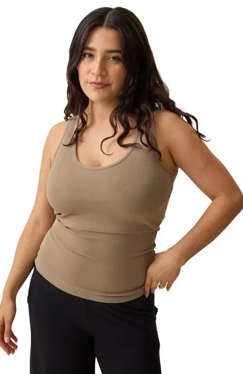 KINDREDBRAVELY Ribbed Scoop Neck Nursing Tank - Taupe