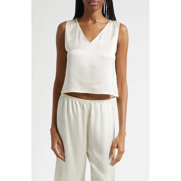 LESET Barb Sleeveless Crop Satin Top - Creme