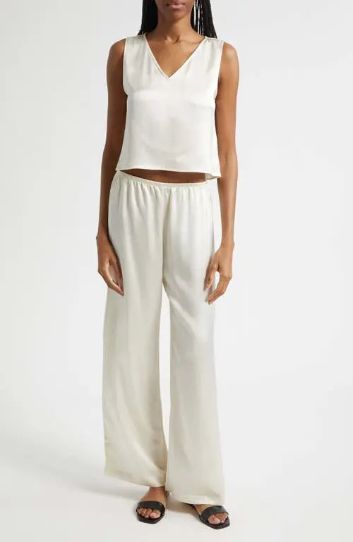 LESET Barb Sleeveless Crop Satin Top - Creme