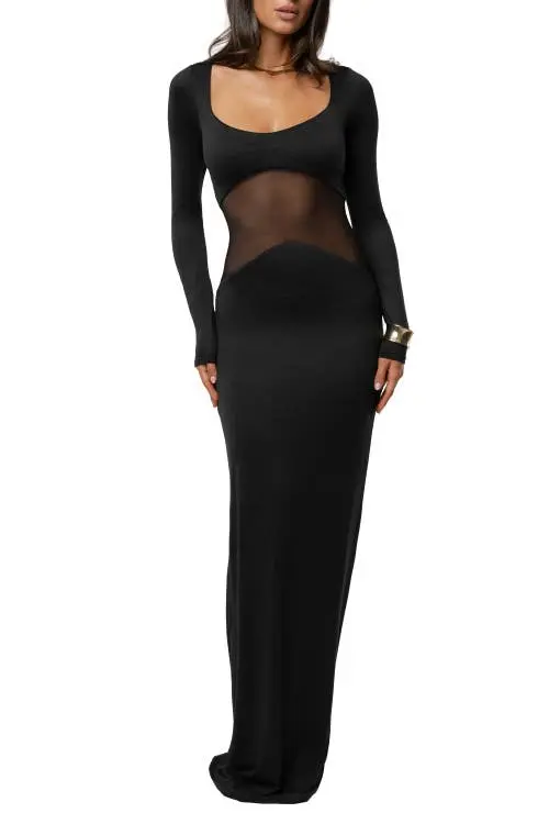 JLUXLABEL Long Sleeve Mesh Paneled Maxi Dress - Green