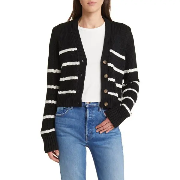 LA LIGNE Marina Stripe Cardigan - Black/cream