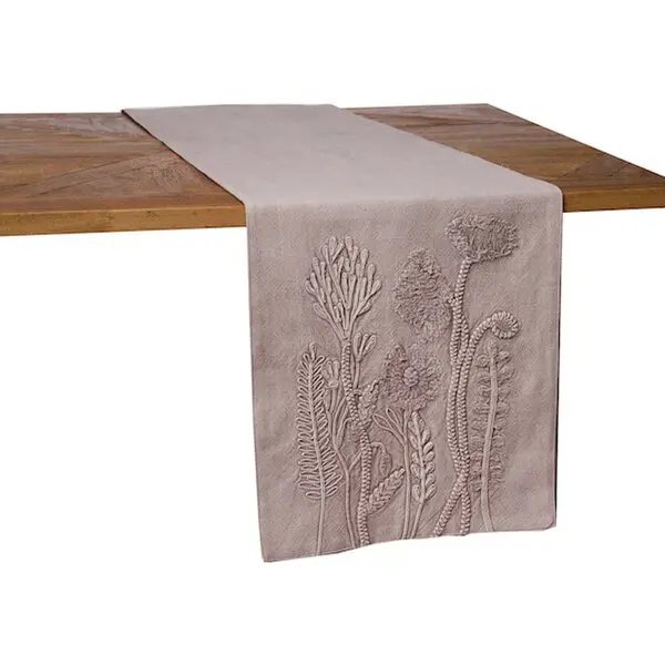 C&F HOME Natural Blooms Vintage 100% Cotton Table Runner 14" X 72 - Gray