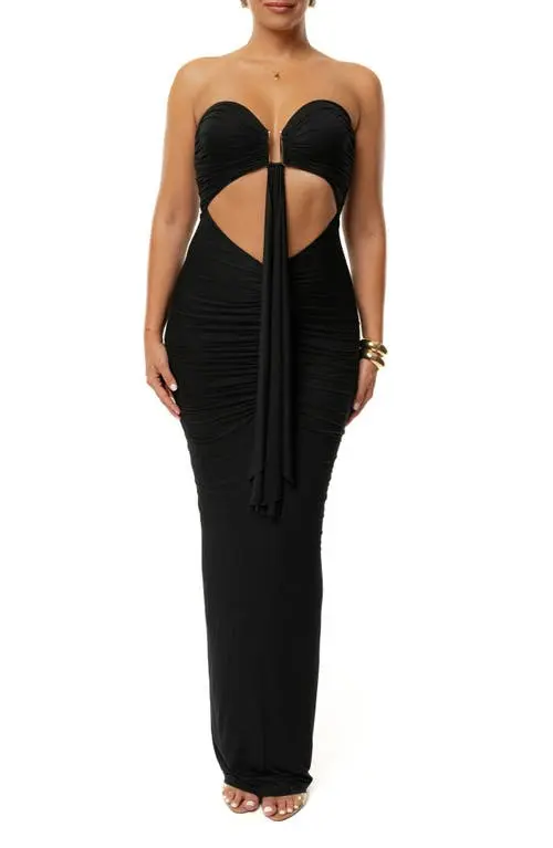 JLUXLABEL Strapless Draped Cutout Maxi Dress