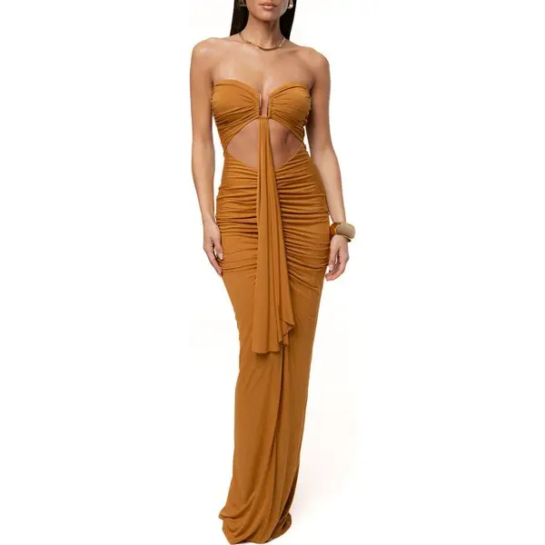 JLUXLABEL Atlantis Drape Maxi Dress - Bronze