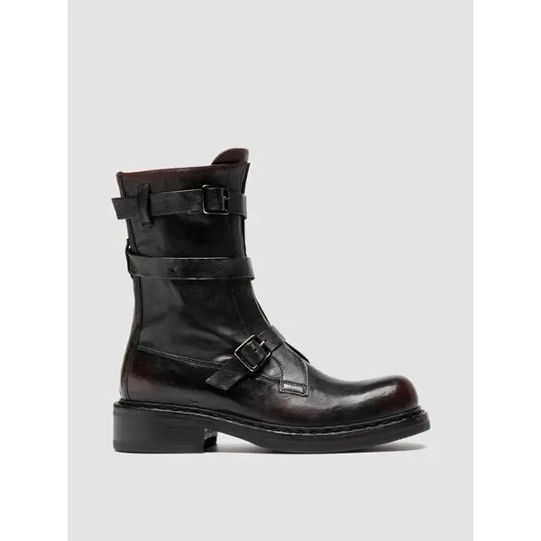 Officine Creative Dakota 004 Leather Buckle Boots - Burgundy