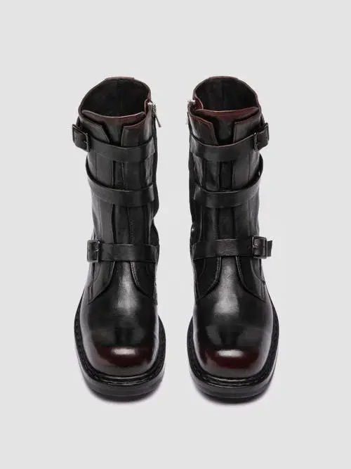 Officine Creative Dakota 004 Leather Buckle Boots - Burgundy