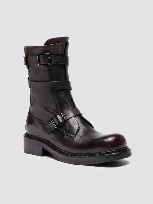 Officine Creative Dakota 004 Leather Buckle Boots - Burgundy