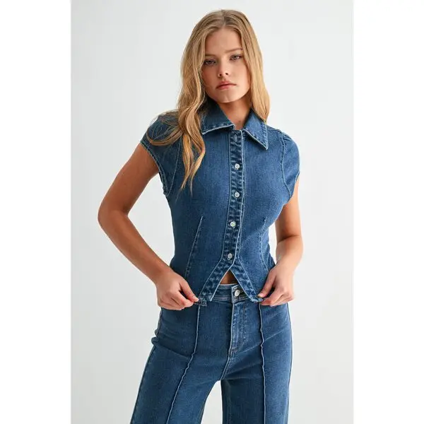 JEMINA DENIM Denim Button-up Shirt - Medium Wash