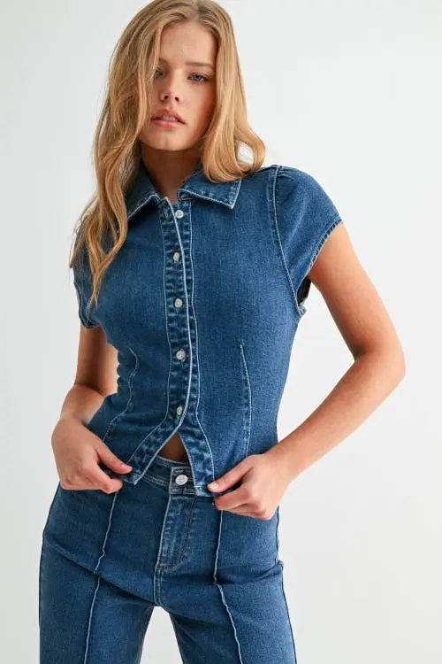 JEMINA DENIM Fitted Short Sleeve Shirt