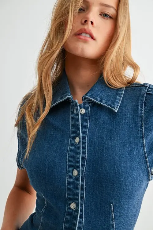 JEMINA DENIM Fitted Short Sleeve Shirt