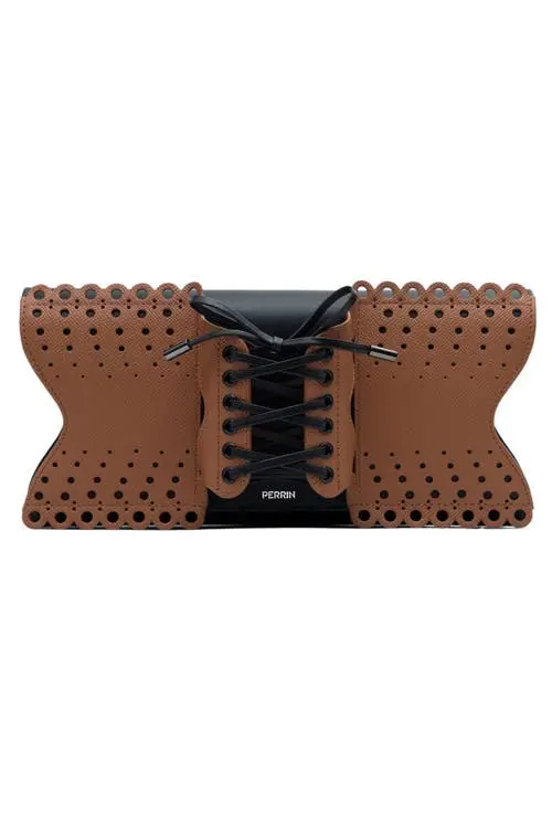 Perrin Le Corset Perforé Clutch - Caramel/black