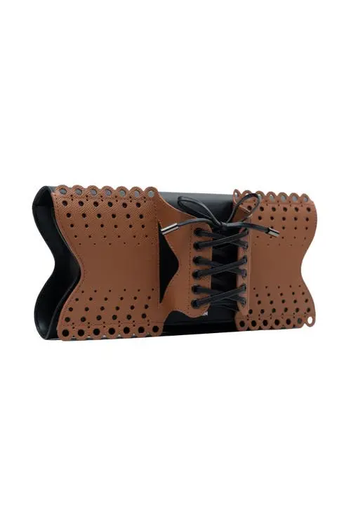 Perrin Le Corset Perforé Clutch - Caramel/black