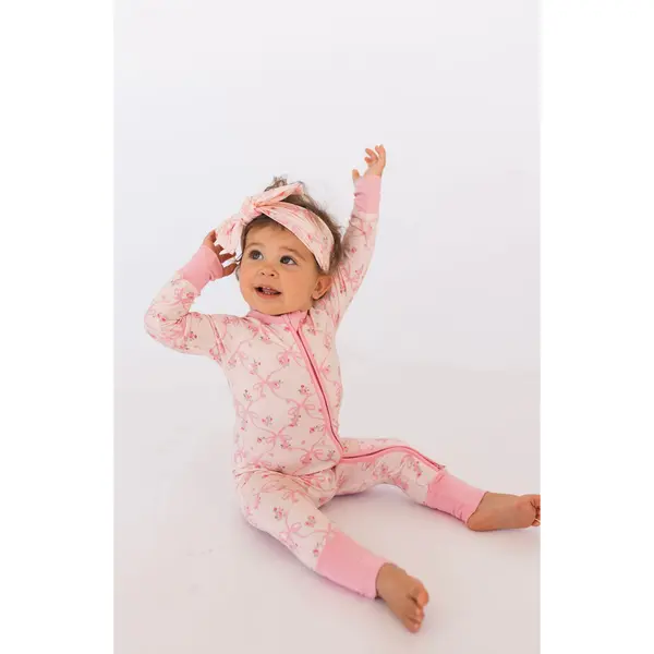IN MY JAMMERS Rosie Bow Zipper Romper - Blush Pink